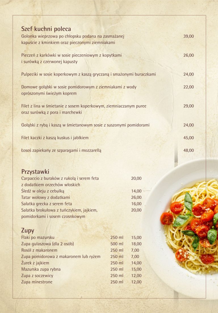 Menu pl. 2 - Restauracja Mazury - Łabędzi Ostrów – Giżycko