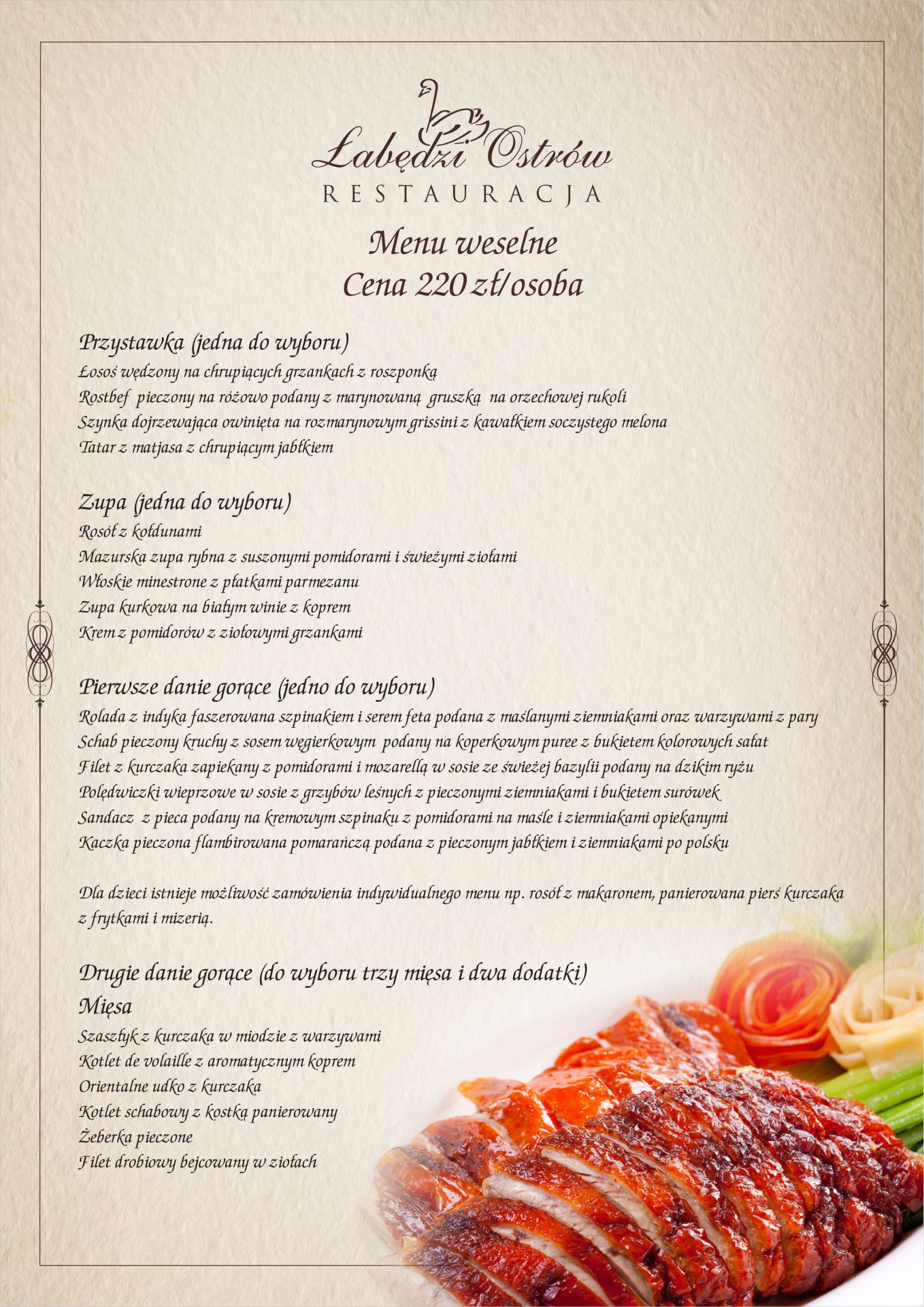 Menu weselne 220 - Restauracja Mazury - Łabędzi Ostrów – Giżycko